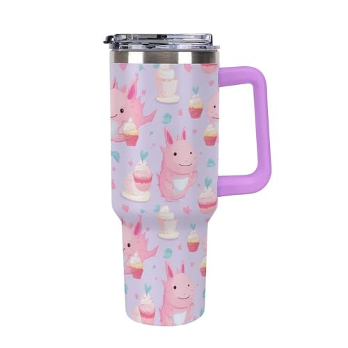 Axolotl Ice Cream 40 Oz Stainless Steel Cup Travel Tumbler with Handle and Straw Lightweight Coffee Mug for Home Office