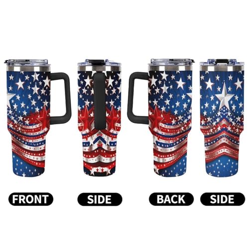 Independence Day U.S. Stars 40 Oz Stainless Steel Cup Travel Tumbler with Handle and Straw Lightweight Coffee Mug for Home Office