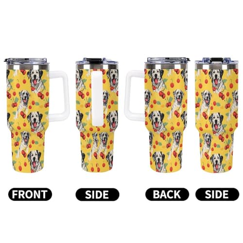 Labrador Retriever Dog Cherries 40 Oz Stainless Steel Cup Travel Tumbler with Handle and Straw Lightweight Coffee Mug for Home Office