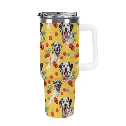 Labrador Retriever Dog Cherries 40 Oz Stainless Steel Cup Travel Tumbler with Handle and Straw Lightweight Coffee Mug for Home Office