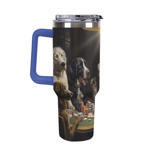 Pokers Dogs Playing Cards 40 Oz Stainless Steel Cup Travel Tumbler with Handle and Straw Lightweight Coffee Mug for Home Office