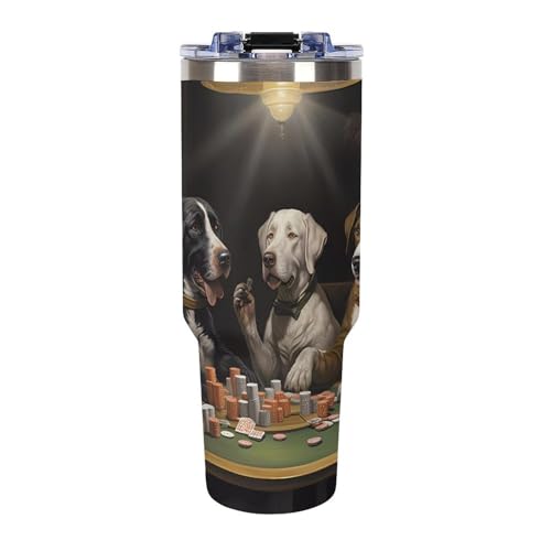 Pokers Dogs Playing Cards 40 Oz Stainless Steel Cup Travel Tumbler with Handle and Straw Lightweight Coffee Mug for Home Office