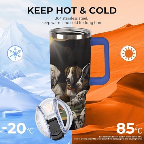 Pokers Dogs Playing Cards 40 Oz Stainless Steel Cup Travel Tumbler with Handle and Straw Lightweight Coffee Mug for Home Office