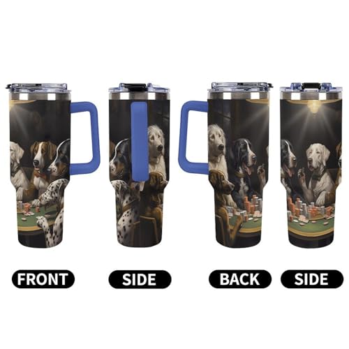 Pokers Dogs Playing Cards 40 Oz Stainless Steel Cup Travel Tumbler with Handle and Straw Lightweight Coffee Mug for Home Office