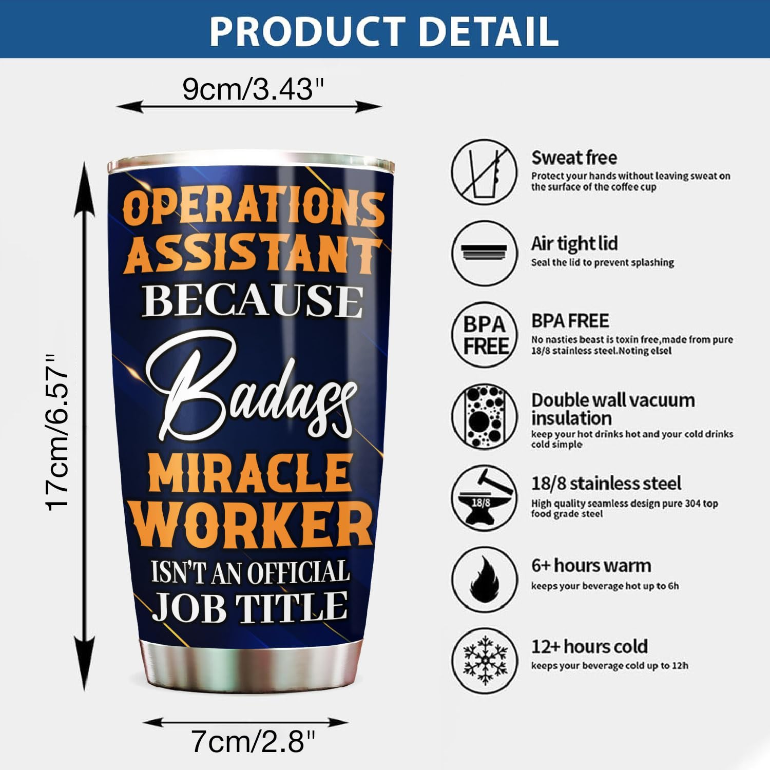 Operations Assistant Tumbler 20oz – Stainless Steel Insulated Travel Mug for Men & Women, Coffee Cup Gift for Operations Assistant, Work, Office, Retirement, Birthday, Christmas, Appreciation