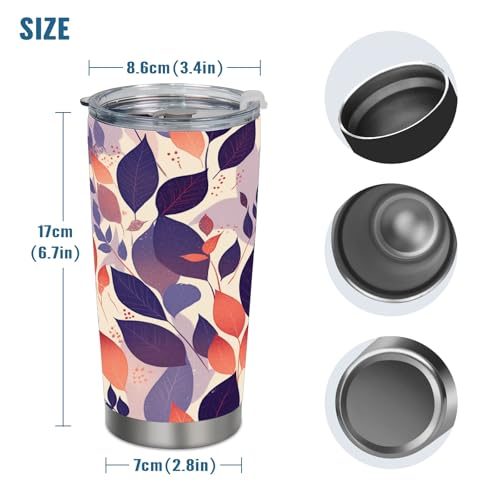 QWEUIOP 20oz Insulated Travel Coffee Mug Hand Drawn Leaves Stainless Steel Tumbler with Lid Double Wall Vacuum Coffee Cup For Hot and Cold Drinks14518
