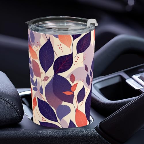 QWEUIOP 20oz Insulated Travel Coffee Mug Hand Drawn Leaves Stainless Steel Tumbler with Lid Double Wall Vacuum Coffee Cup For Hot and Cold Drinks14518