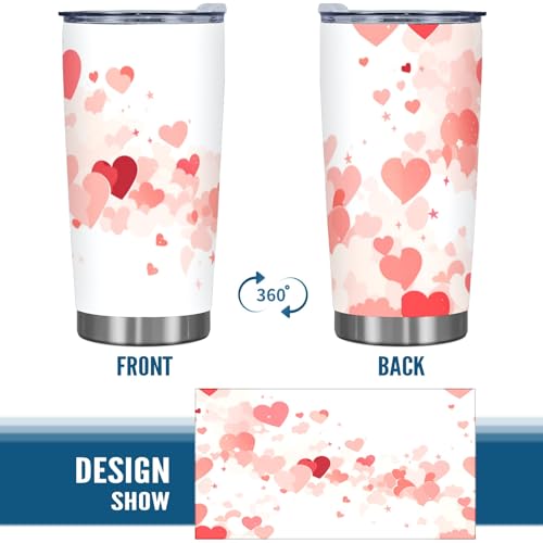QWEUIOP 20oz Insulated Travel Coffee Mug Heart Pattern Stainless Steel Tumbler with Lid Double Wall Vacuum Coffee Cup For Hot and Cold Drinks14489