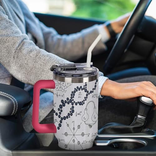 Chemical Formula 40oz Water Bottle Double Wall Insulated Tumbler with Handle Leakproof Travel Mug Light Rose Red-style