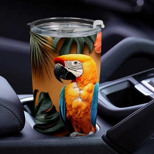QWEUIOP 20oz Insulated Travel Coffee Mug Tropical Plants Butterfly Pattern Stainless Steel Tumbler with Lid Double Wall Vacuum Coffee Cup For Hot and Cold Drinks14310