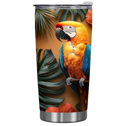 QWEUIOP 20oz Insulated Travel Coffee Mug Tropical Plants Butterfly Pattern Stainless Steel Tumbler with Lid Double Wall Vacuum Coffee Cup For Hot and Cold Drinks14310