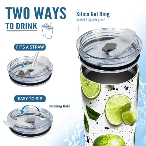 QWEUIOP 20oz Insulated Travel Coffee Mug Tropical Citrus Stainless Steel Tumbler with Lid Double Wall Vacuum Coffee Cup For Hot and Cold Drinks14325