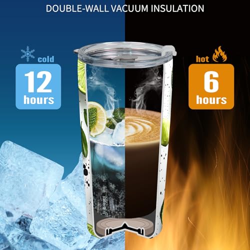 QWEUIOP 20oz Insulated Travel Coffee Mug Tropical Citrus Stainless Steel Tumbler with Lid Double Wall Vacuum Coffee Cup For Hot and Cold Drinks14325