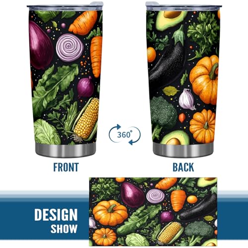 QWEUIOP 20oz Insulated Travel Coffee Mug Vegetable Eggplant Carrots Stainless Steel Tumbler with Lid Double Wall Vacuum Coffee Cup For Hot and Cold Drinks14280