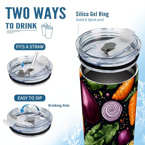 QWEUIOP 20oz Insulated Travel Coffee Mug Vegetable Eggplant Carrots Stainless Steel Tumbler with Lid Double Wall Vacuum Coffee Cup For Hot and Cold Drinks14280