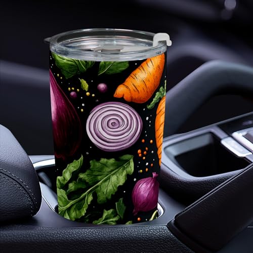 QWEUIOP 20oz Insulated Travel Coffee Mug Vegetable Eggplant Carrots Stainless Steel Tumbler with Lid Double Wall Vacuum Coffee Cup For Hot and Cold Drinks14280