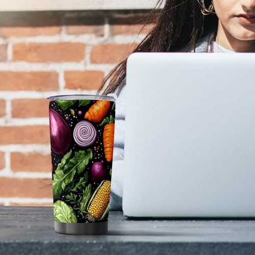 QWEUIOP 20oz Insulated Travel Coffee Mug Vegetable Eggplant Carrots Stainless Steel Tumbler with Lid Double Wall Vacuum Coffee Cup For Hot and Cold Drinks14280