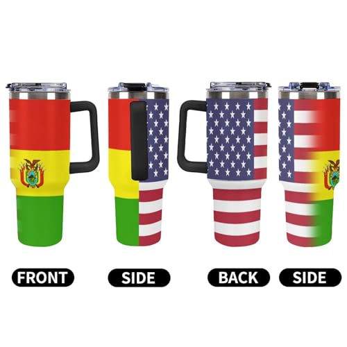 U.S.A Bolivia Flag 40oz Water Bottle Double Wall Insulated Tumbler with Handle Leakproof Travel Mug Black-style
