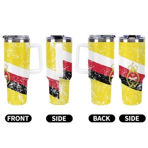 Brunei Vintage Flag 40oz Water Bottle Double Wall Insulated Tumbler with Handle Leakproof Travel Mug White-style