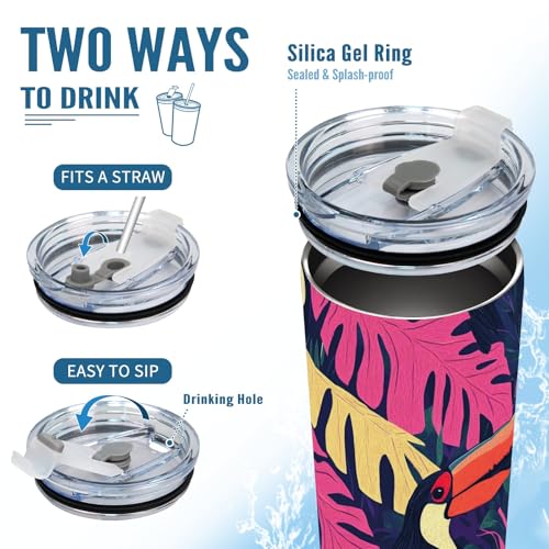 QWEUIOP 20oz Insulated Travel Coffee Mug Toucan Pattern Summer Stainless Steel Tumbler with Lid Double Wall Vacuum Coffee Cup For Hot and Cold Drinks14327