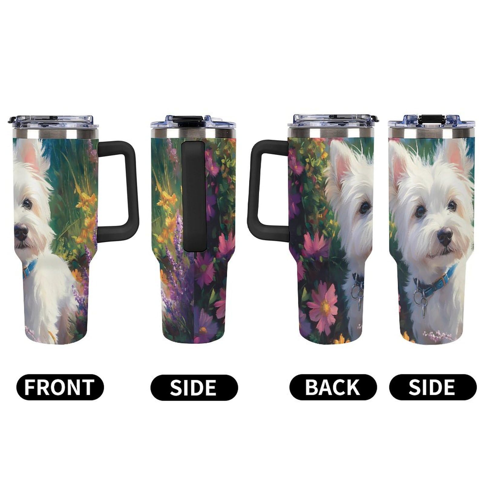West Highland Terrier in The Garden 40oz Water Bottle Double Wall Insulated Tumbler with Handle Leakproof Travel Mug Black-style