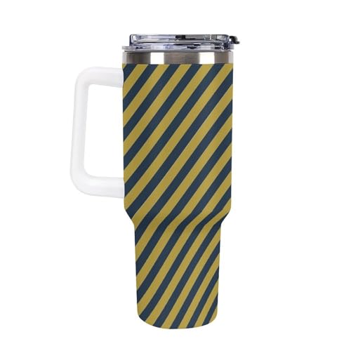 Blue And Yellow Stripes 40oz Water Bottle Double Wall Insulated Tumbler with Handle Leakproof Travel Mug White-style