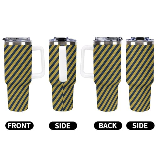 Blue And Yellow Stripes 40oz Water Bottle Double Wall Insulated Tumbler with Handle Leakproof Travel Mug White-style