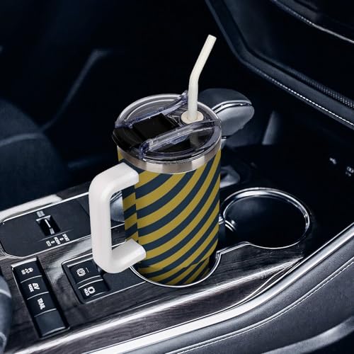 Blue And Yellow Stripes 40oz Water Bottle Double Wall Insulated Tumbler with Handle Leakproof Travel Mug White-style