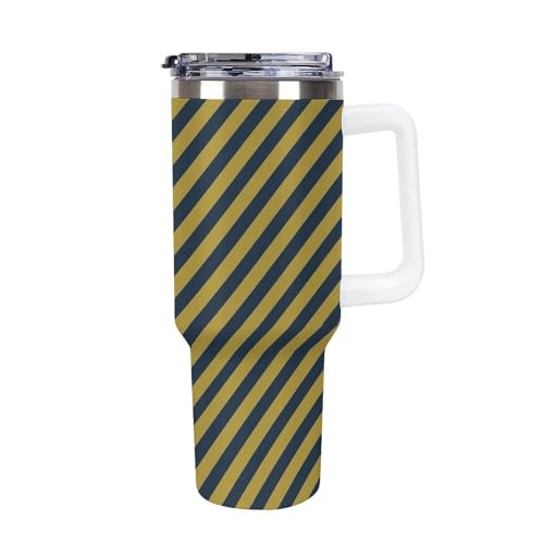 Blue And Yellow Stripes 40oz Water Bottle Double Wall Insulated Tumbler with Handle Leakproof Travel Mug White-style