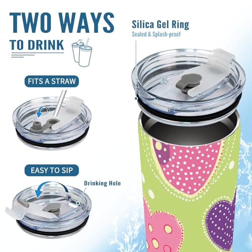 QWEUIOP 20oz Insulated Travel Coffee Mug Colorful Hearts Pattern Stainless Steel Tumbler with Lid Double Wall Vacuum Coffee Cup For Hot and Cold Drinks14682