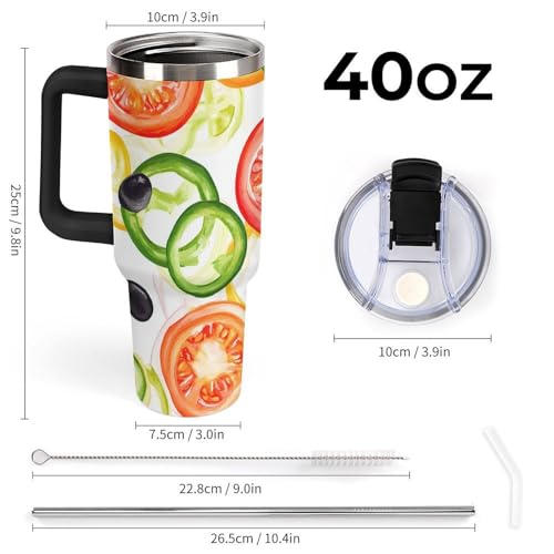 Sliced Pepper Tomato Onion 40oz Water Bottle Double Wall Insulated Tumbler with Handle Leakproof Travel Mug Black-style