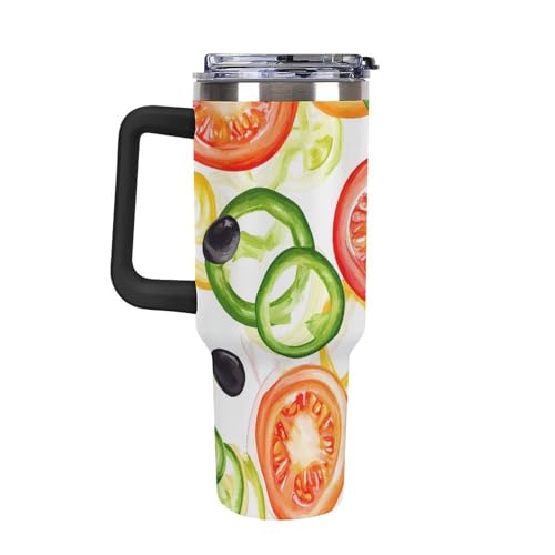 Sliced Pepper Tomato Onion 40oz Water Bottle Double Wall Insulated Tumbler with Handle Leakproof Travel Mug Black-style