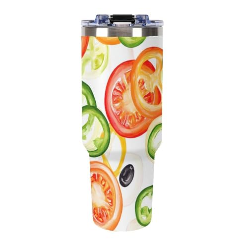 Sliced Pepper Tomato Onion 40oz Water Bottle Double Wall Insulated Tumbler with Handle Leakproof Travel Mug Black-style