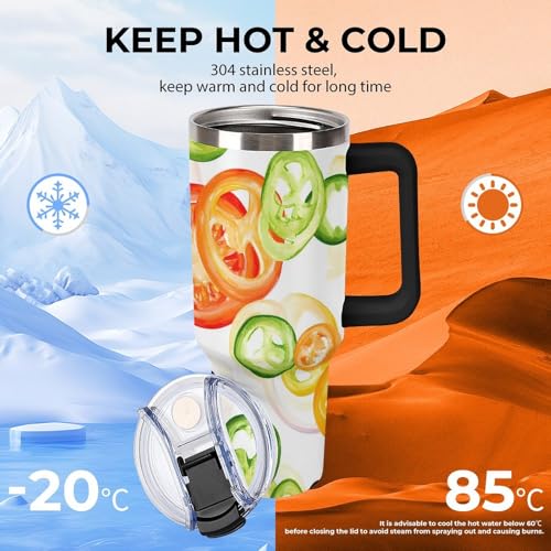Sliced Pepper Tomato Onion 40oz Water Bottle Double Wall Insulated Tumbler with Handle Leakproof Travel Mug Black-style
