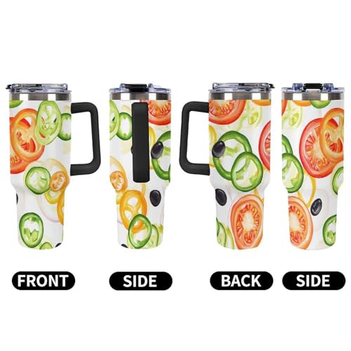 Sliced Pepper Tomato Onion 40oz Water Bottle Double Wall Insulated Tumbler with Handle Leakproof Travel Mug Black-style