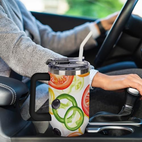 Sliced Pepper Tomato Onion 40oz Water Bottle Double Wall Insulated Tumbler with Handle Leakproof Travel Mug Black-style