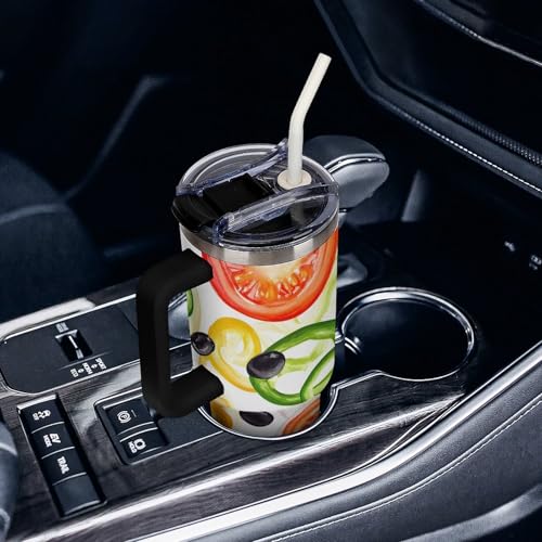Sliced Pepper Tomato Onion 40oz Water Bottle Double Wall Insulated Tumbler with Handle Leakproof Travel Mug Black-style