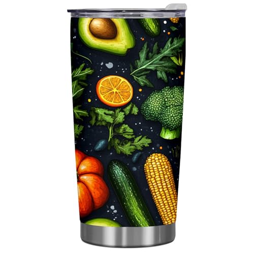 QWEUIOP 20oz Insulated Travel Coffee Mug Vegetable Eggplant Carrots Stainless Steel Tumbler with Lid Double Wall Vacuum Coffee Cup For Hot and Cold Drinks14283