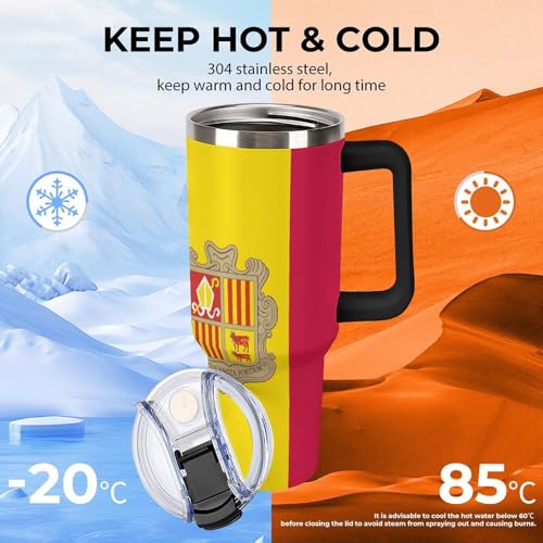 U.S.A Andorran Flag 40oz Water Bottle Double Wall Insulated Tumbler with Handle Leakproof Travel Mug Black-style