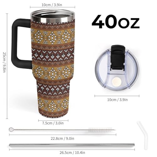 Maya Horizontal Geometric Pattern 40oz Water Bottle Double Wall Insulated Tumbler with Handle Leakproof Travel Mug Black-style