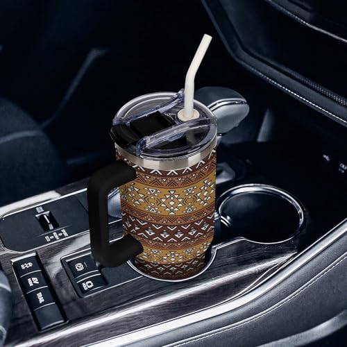 Maya Horizontal Geometric Pattern 40oz Water Bottle Double Wall Insulated Tumbler with Handle Leakproof Travel Mug Black-style