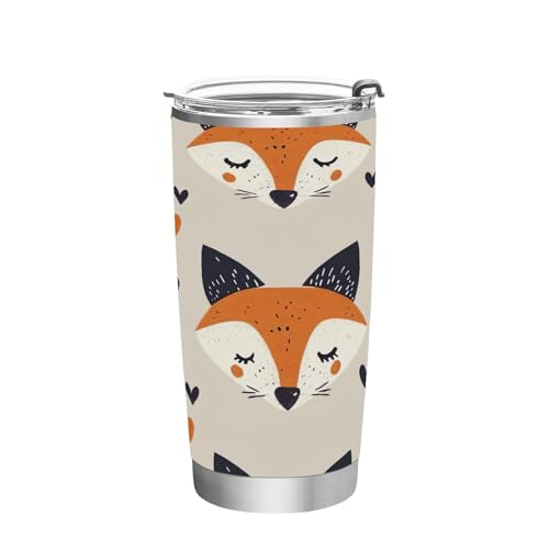 Wassud Cartoon Fox 20 oz Tumbler with Lid and Straw Stainless Steel Double Wall Vacuum Tumblers Insulated Travel Coffee Mug for Cold and Hot Drinks