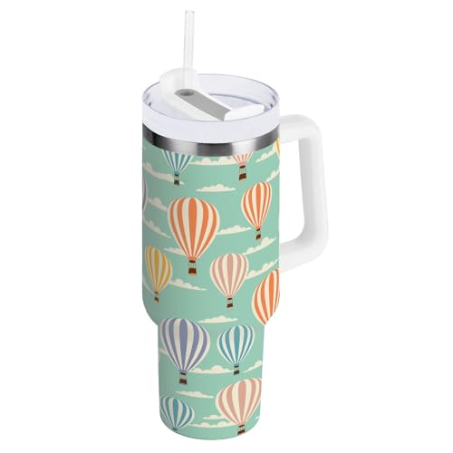 CIJEMAPW Retro Travel Insulated Tumblers Balloons 30 oz Water Bottles Travel Mug with Handle and Straw Lid Leakproof School Work Outdoor for Women & Men