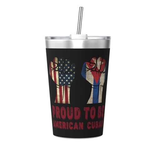 12oz Tumbler Proud To Be Cuban America Flag Stainless Steel Cup With Straw And Lid Spill Proof Bulk Double Wall Vacuum Reusable Water Tumblers For Cold Hot Drink