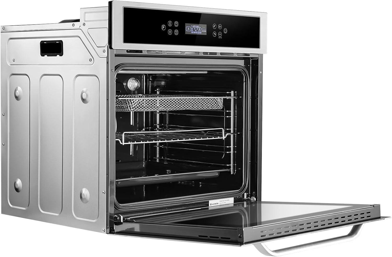 AAOBOSI Single Wall Oven, 24 Inch Electric Built-in Convection Oven 2.5 Cu.Ft 2800W 240V LED Digital Display Touch Control Timer Alarm Clock ChildLock for Kitchen,Drop Down Door in Stainless Steel