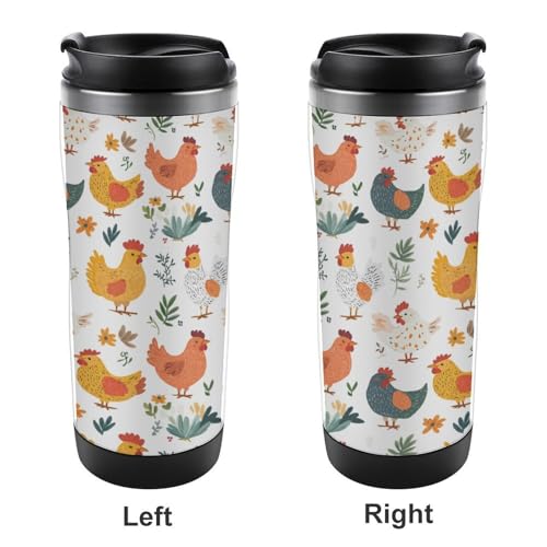 Colorful Chickens Travel Coffee Mug Reusable Insulated Drinking Cup with Lid for Home Outdoor Works 13 Oz