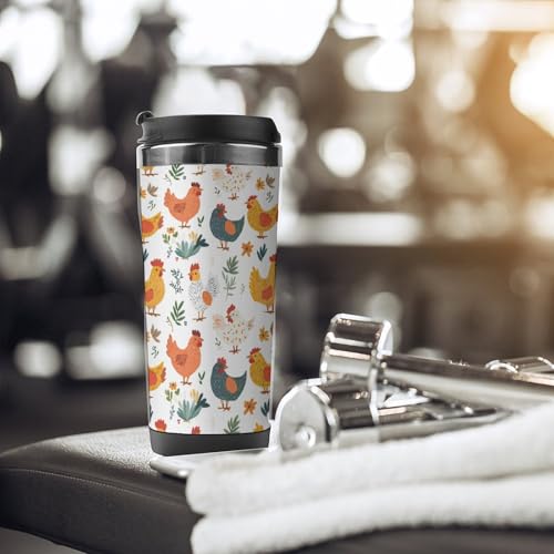 Colorful Chickens Travel Coffee Mug Reusable Insulated Drinking Cup with Lid for Home Outdoor Works 13 Oz