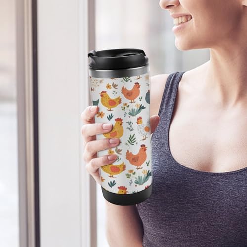 Colorful Chickens Travel Coffee Mug Reusable Insulated Drinking Cup with Lid for Home Outdoor Works 13 Oz