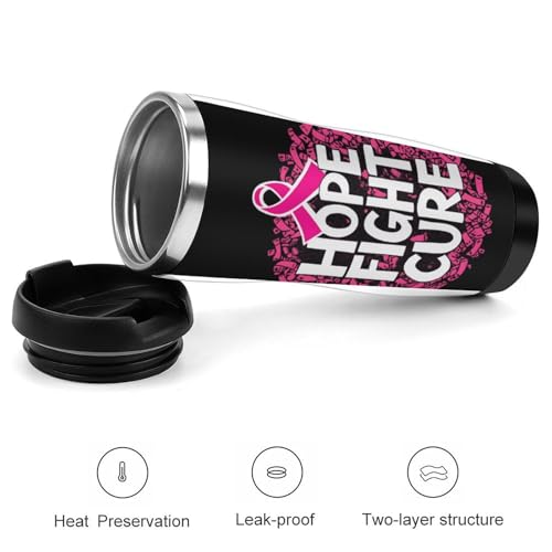 Hope Fight Breast Cancer Travel Coffee Mug Reusable Insulated Drinking Cup with Lid for Home Outdoor Works 13 Oz