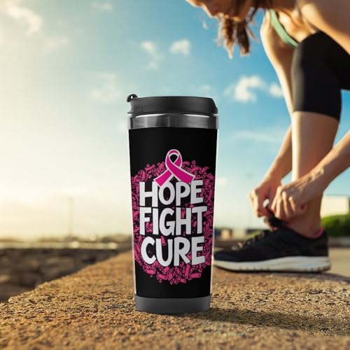 Hope Fight Breast Cancer Travel Coffee Mug Reusable Insulated Drinking Cup with Lid for Home Outdoor Works 13 Oz